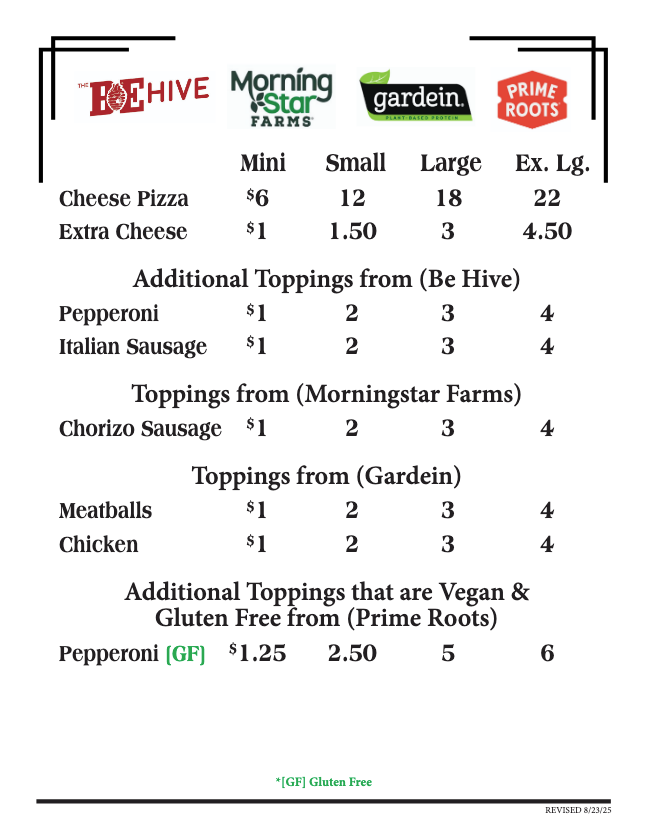 Menu | Jims Razorback Pizza